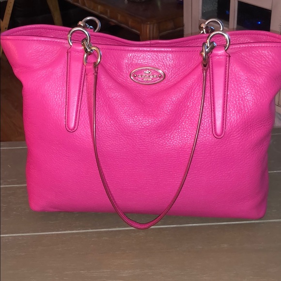 Coach | Bags | Coach Leather Hot Pink Hand Bag With Pink Straps | Poshmark